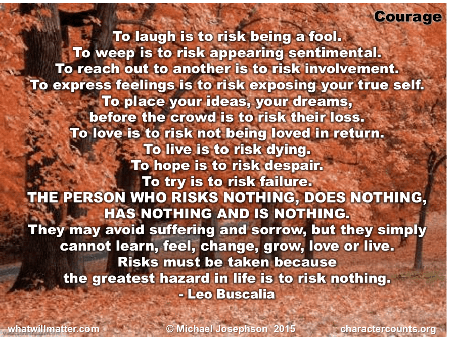 You cannot strive without risk and you cannot achieve without striving ...