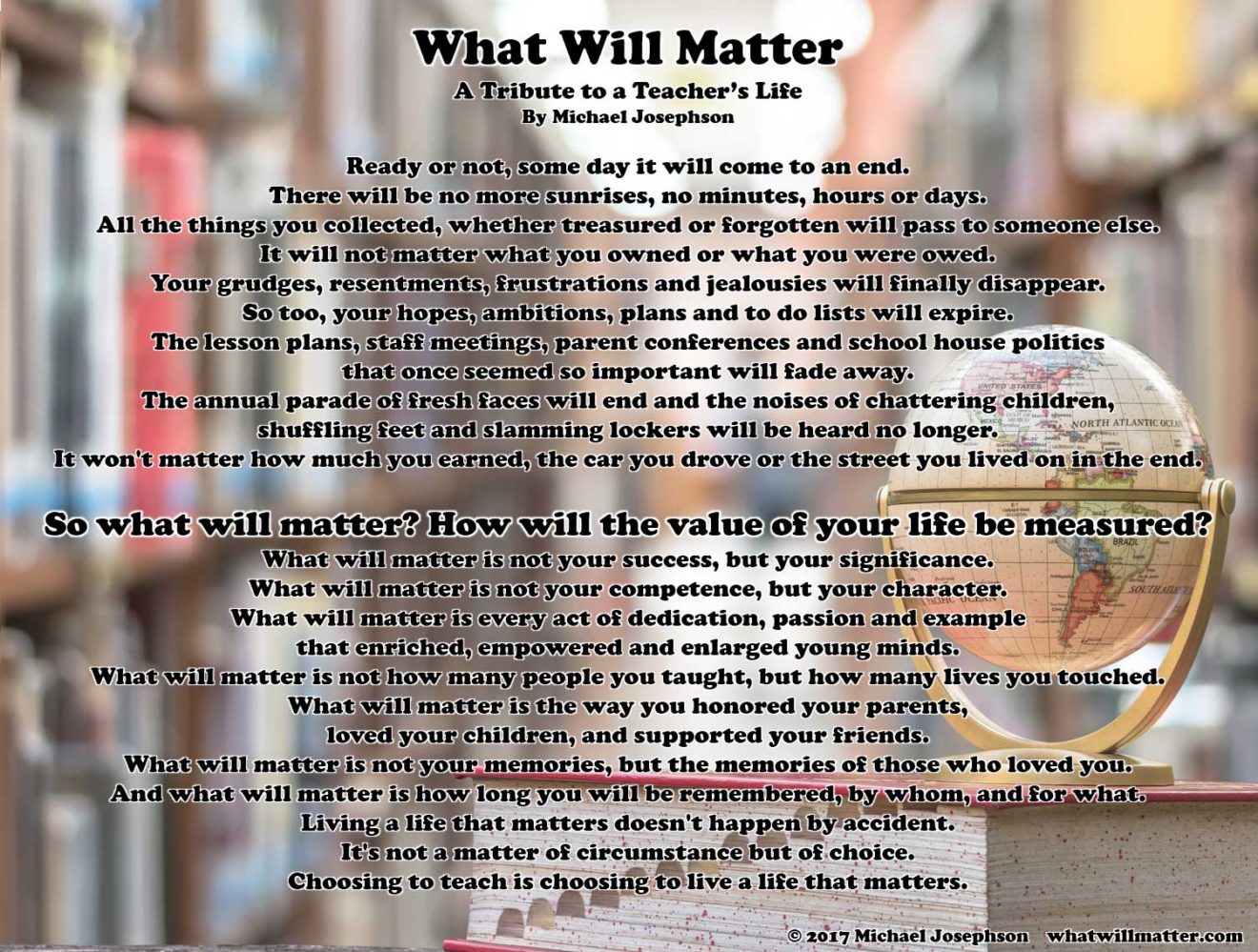 What Will Matter Poem– A Tribute to a Teacher’s Life | What Will Matter